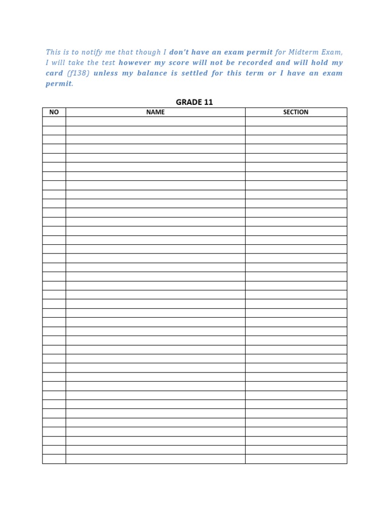 Grade 11: Card (f138) Unless My Balance Is Settled For This Term or I ...