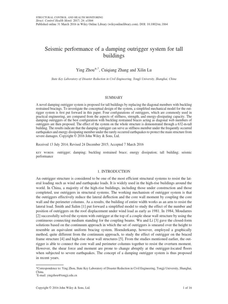 Seismic Performance of A Damping Outrigger System For Tall Buildings ...