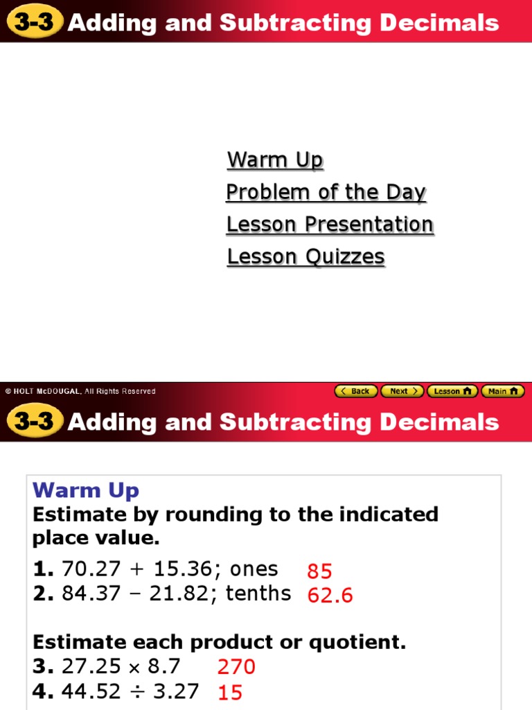 3-3 Adding and Subtracting Decimals | PDF | Numbers | Arithmetic