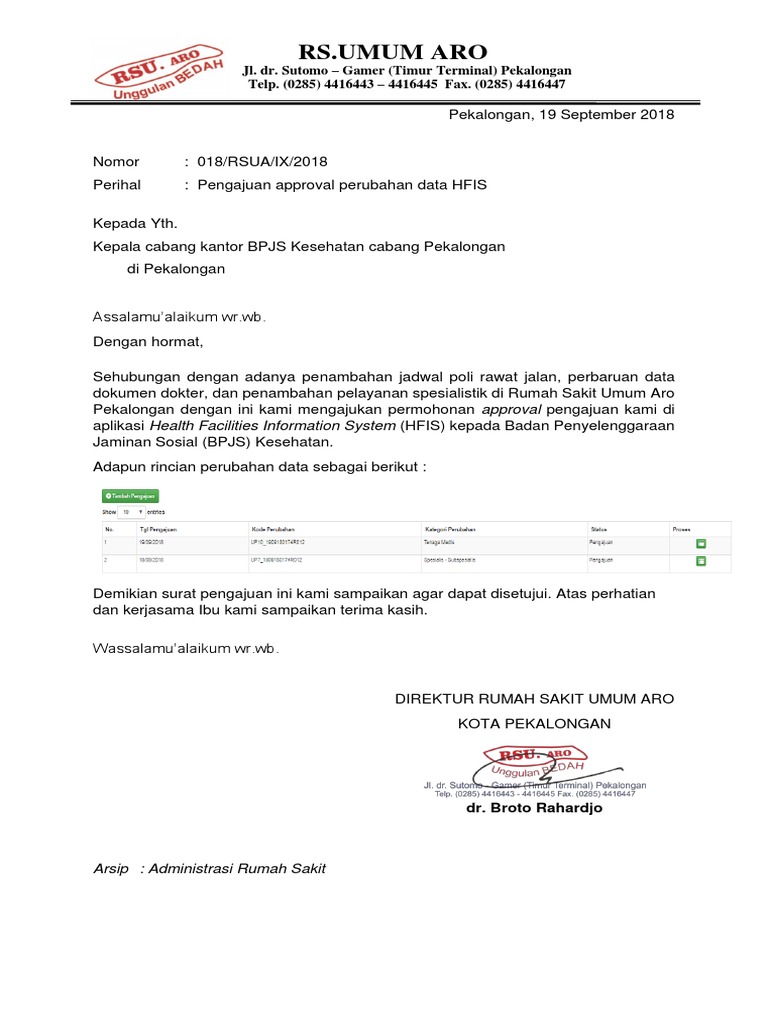 Surat Pengajuan Approval Hfis 2 | PDF