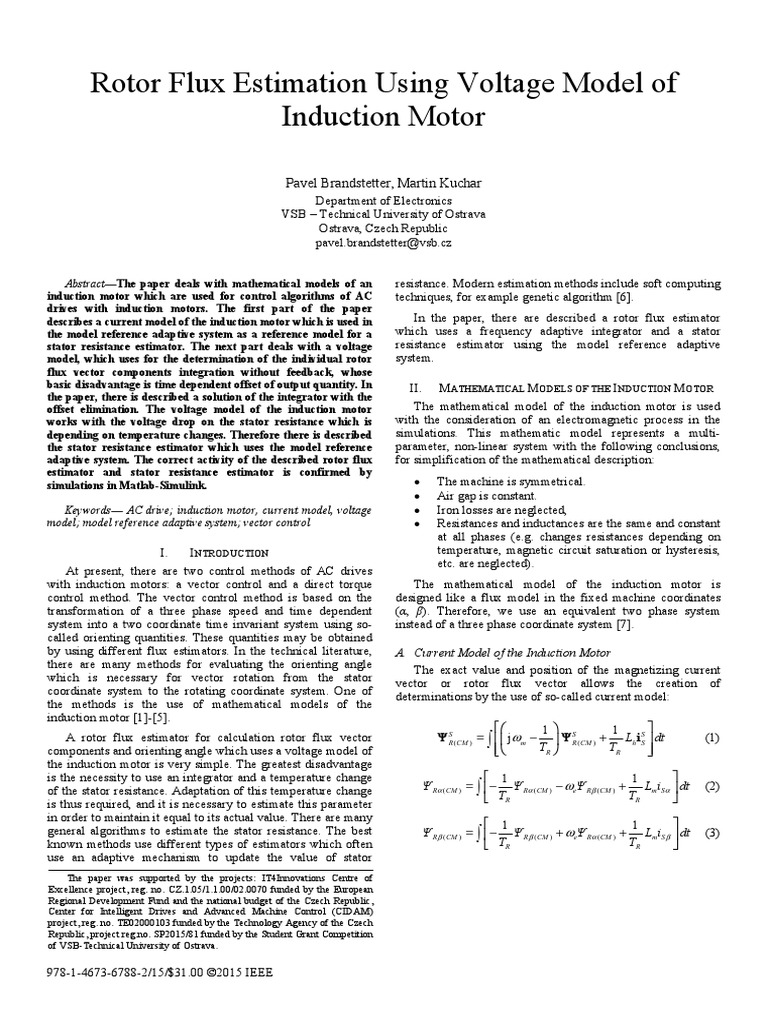 Rotor Flux Estimation Using Voltage Model of Induction Motor | PDF | Electrical Engineering ...