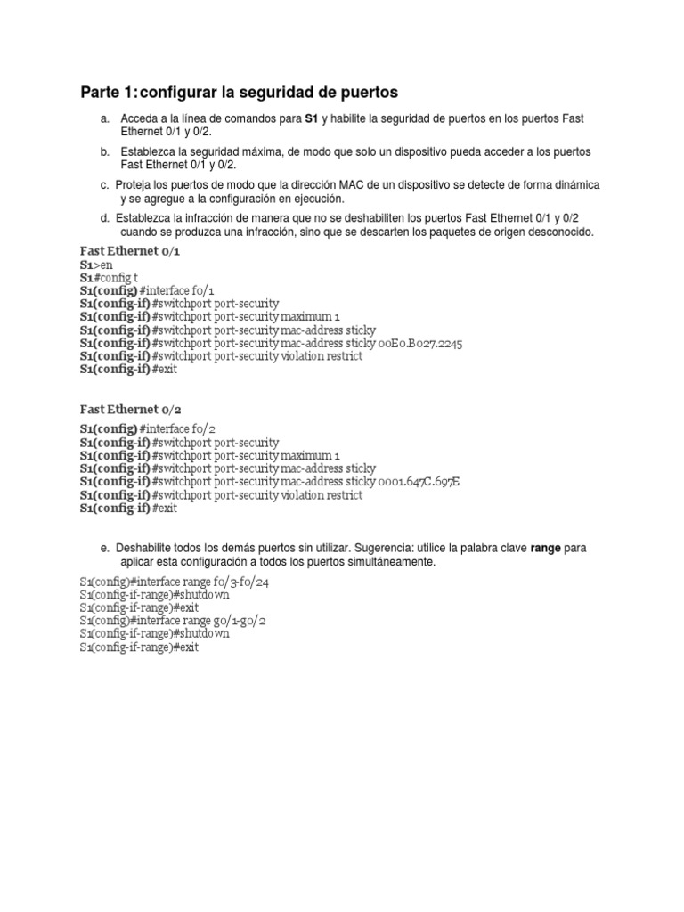 2 2 4 9 Packet Tracer Configuring Switch Port Security Instructions Pdf Estándares De