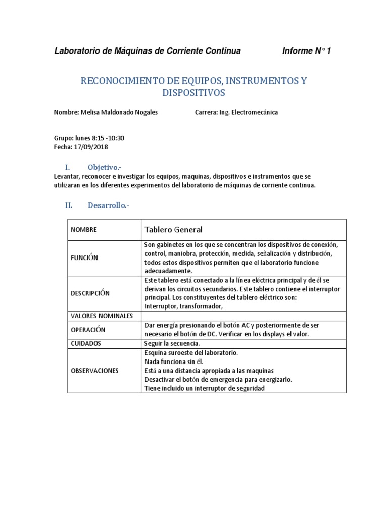 Informe 1 Maquinas DC Reconocimiento Del Laboratorio | PDF | Corriente eléctrica | Inductor