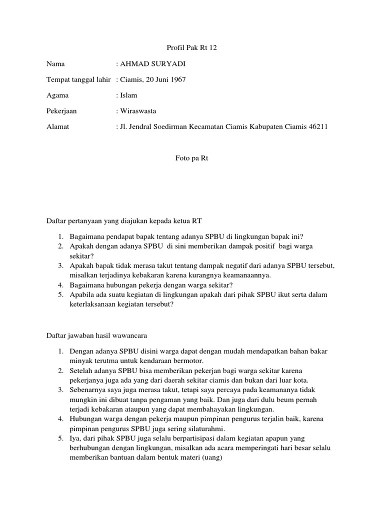 Profil Ketua RT 12 | PDF