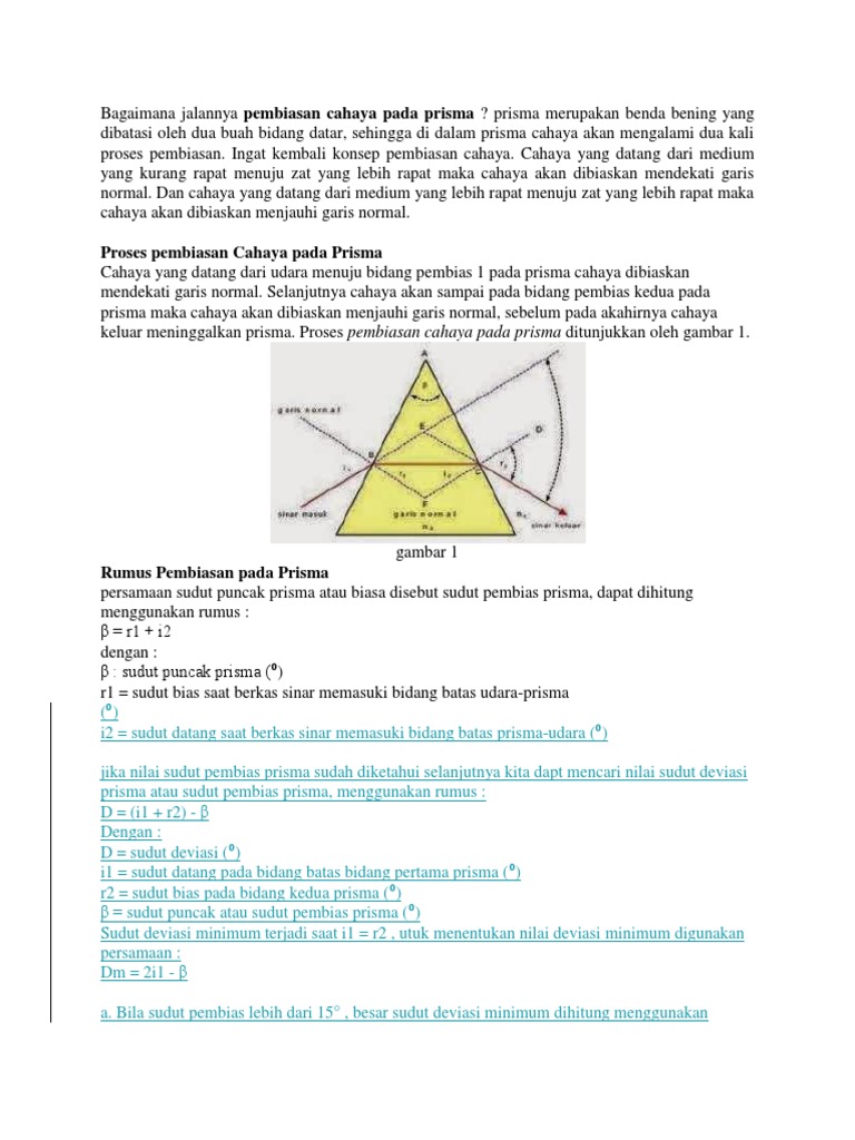 Bagaimana Jalannya Pembiasan Cahaya Pada Prisma | PDF