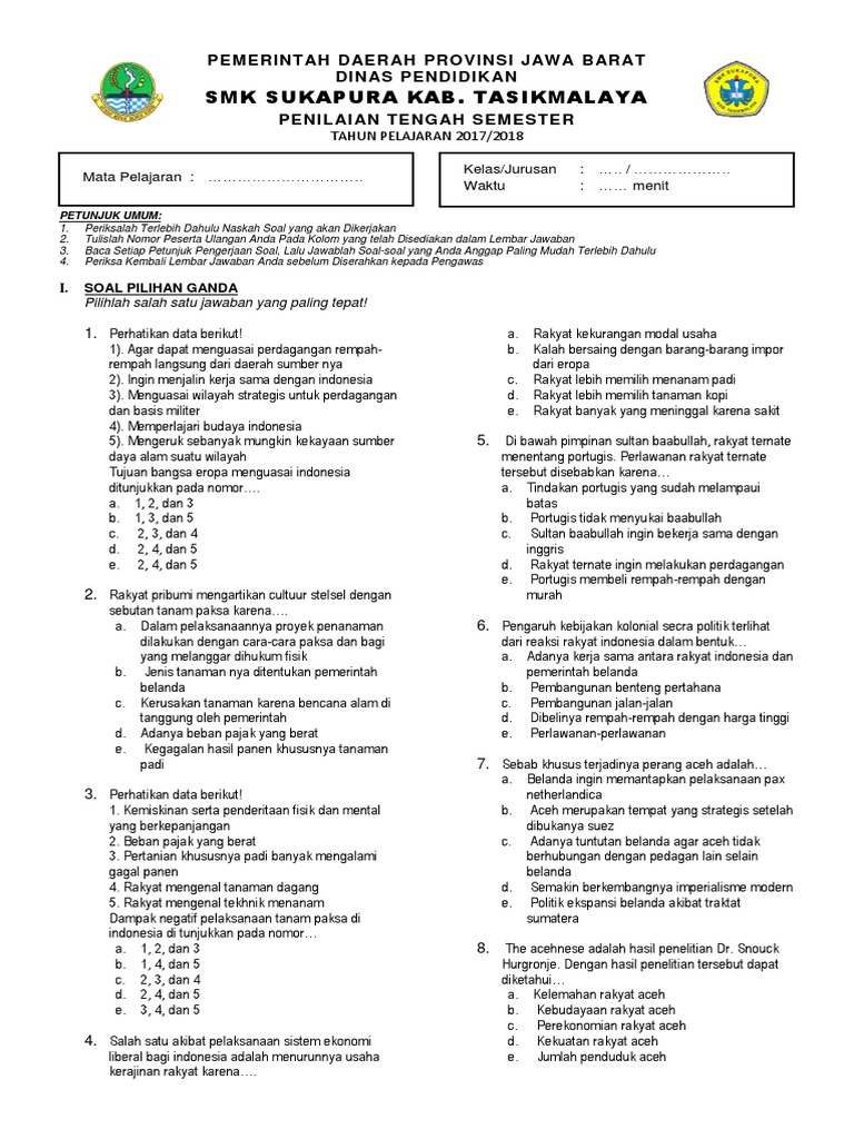 Contoh Format Soal Pts | PDF