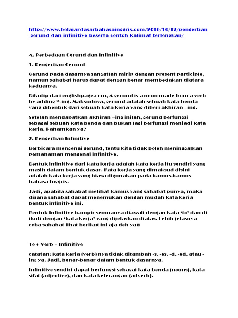 Gerund dan Infinitive: Pengertian & Contoh | PDF