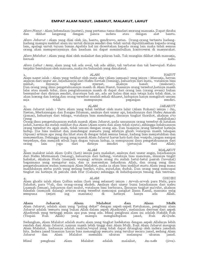 Empat Alam Nasut, Jabarut, Malakut, Lahut | PDF