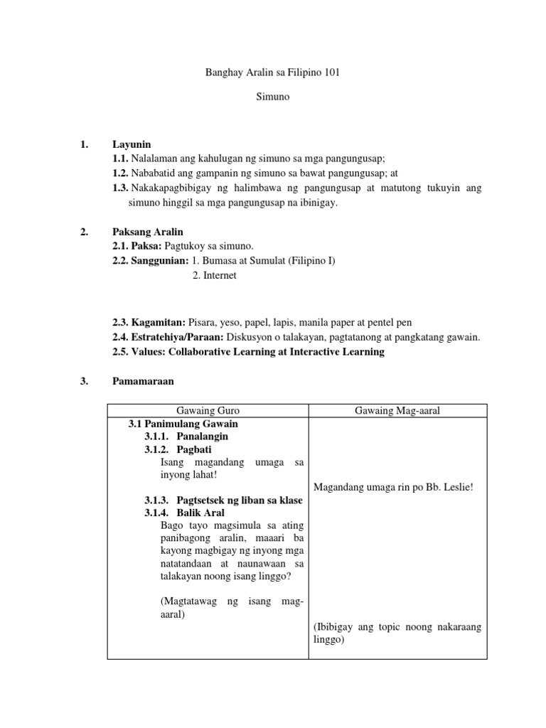 Lesson Plan Simuno | PDF