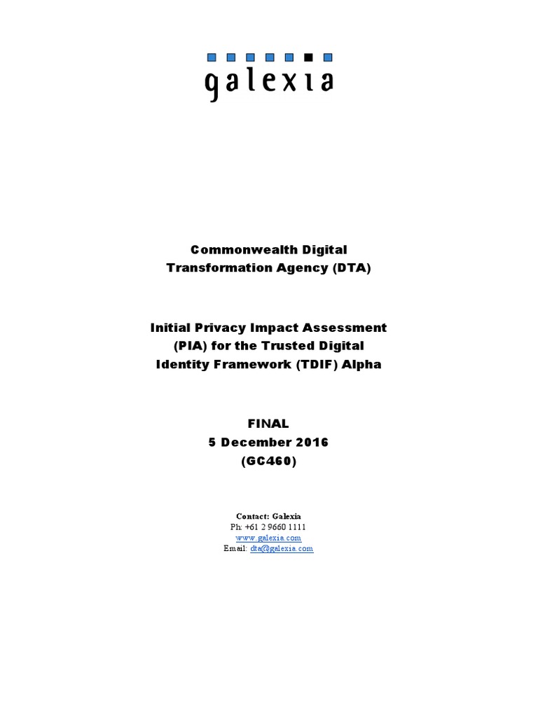Initial Privacy Impact Assessment for the Trusted Digital Identity ...