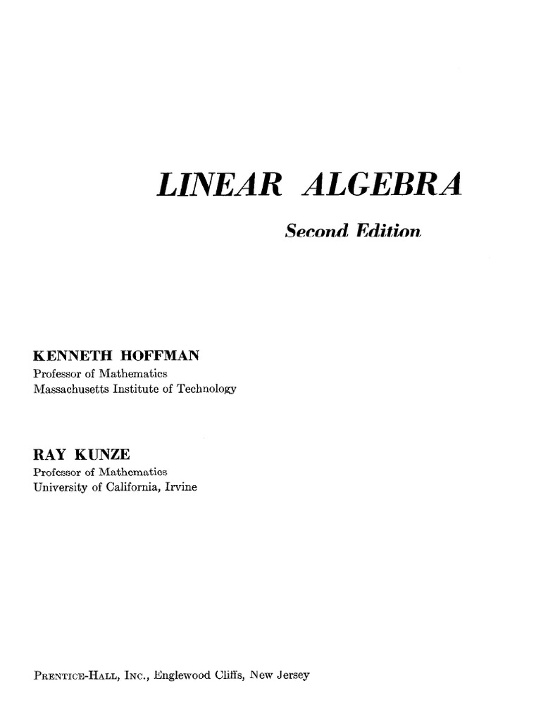 Chapter 1-Linear Algebra, 2Nd Edition - Kenneth Hoffmann and Ray Kunze ...