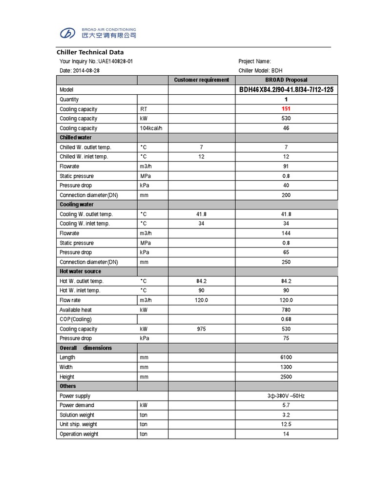 Absorption Chiller Selection Brief | PDF | Air Conditioning | Power Station