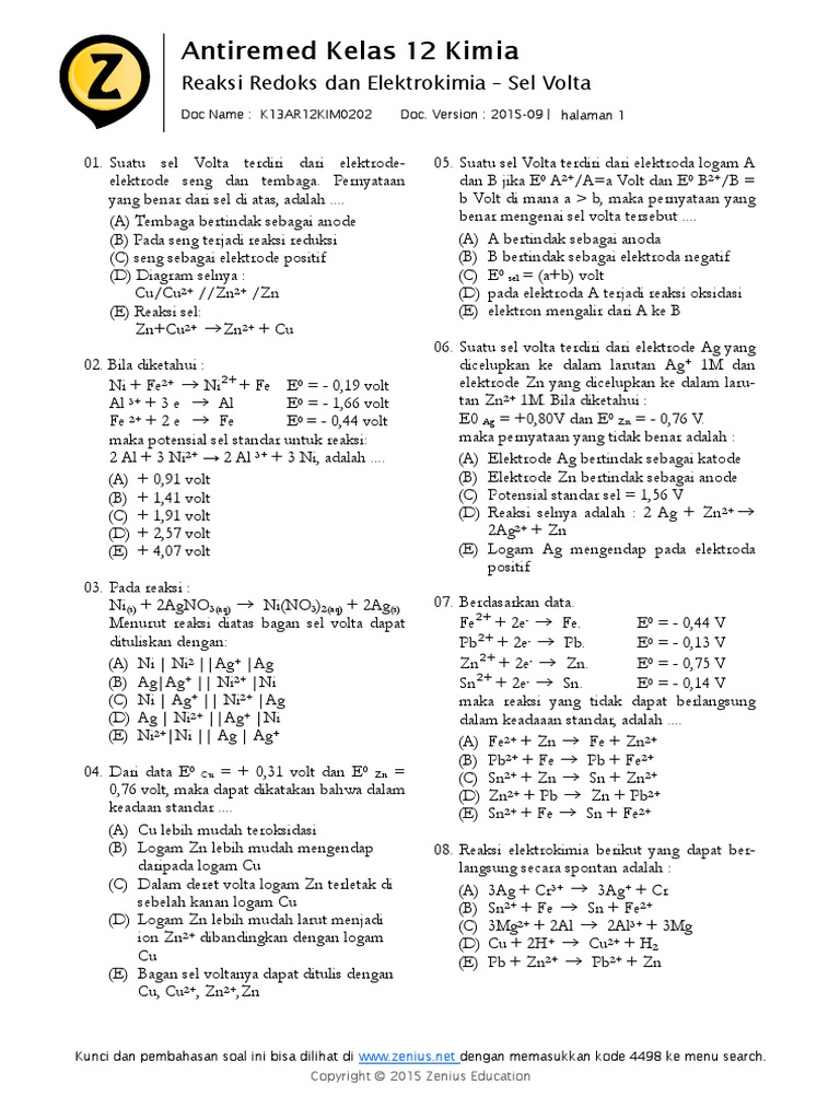 Soal Sel Volta PDF | PDF