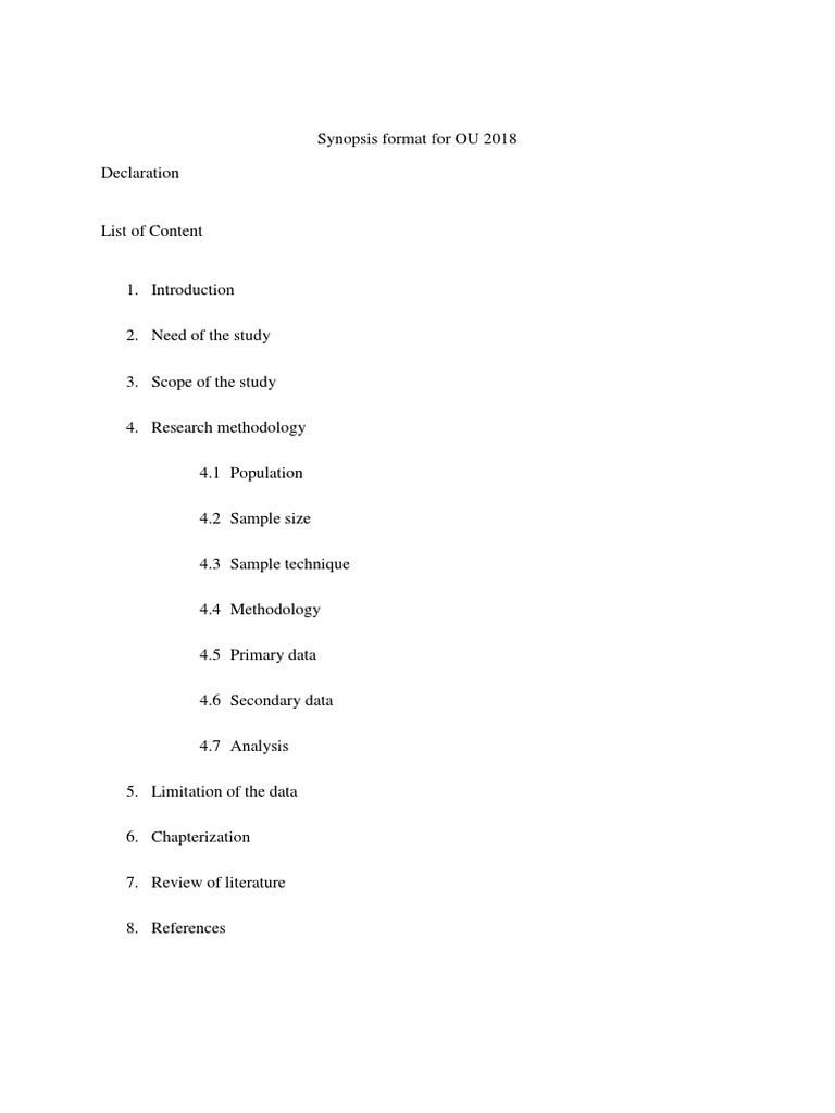 Synopsis Format For OU 2018 and OU Project Guidelines For MBA | PDF ...