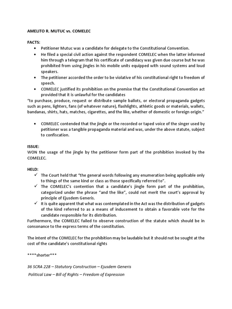 Amelito R. Mutuc vs. Comelec | PDF | Statutory Interpretation | Virtue