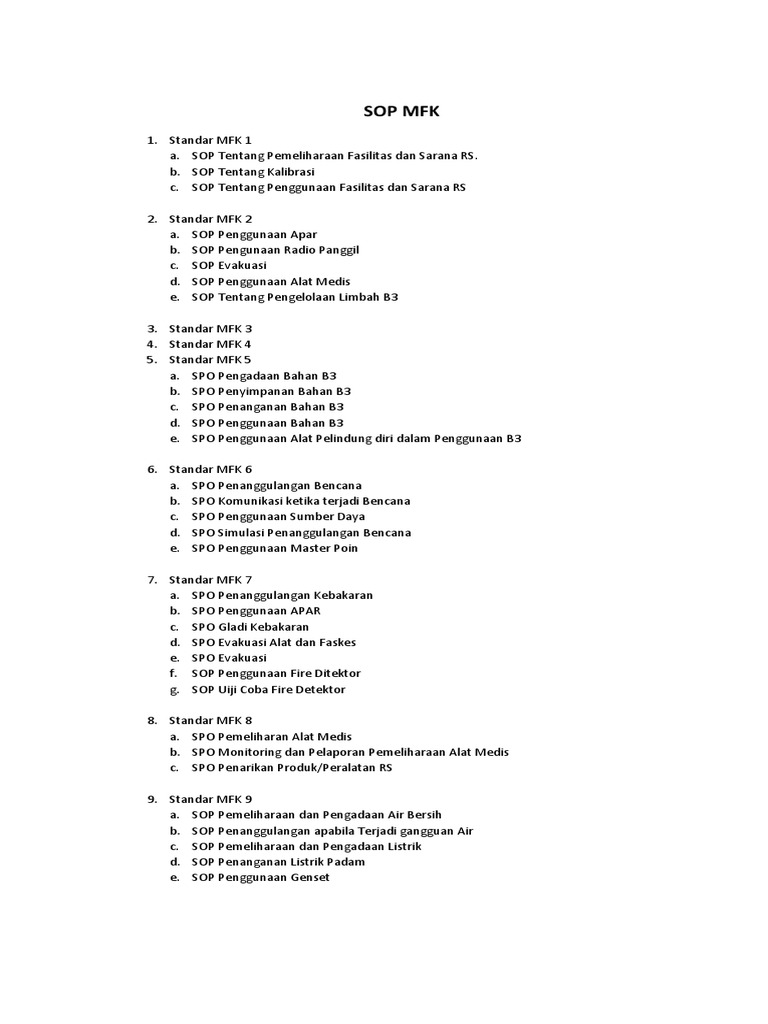 Sop MFK | PDF | Teknologi & Rekayasa