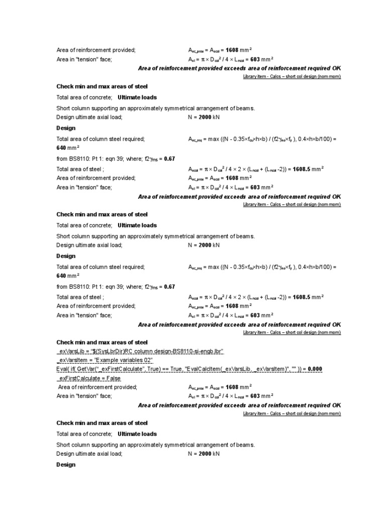 Check Min and Max Areas of Steel: Library Item - Calcs - Short Col ...