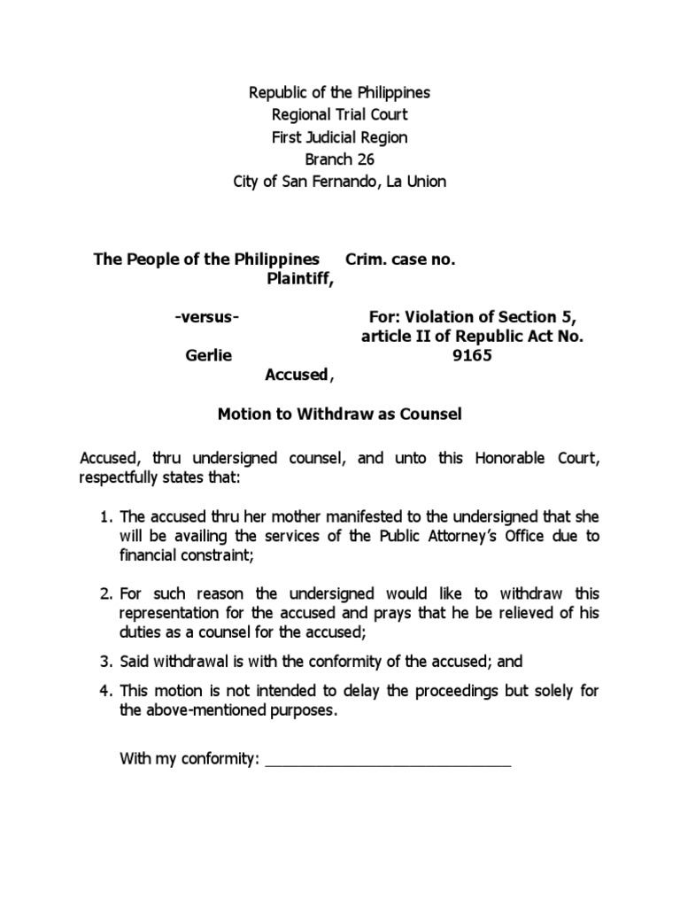 Motion to Withdraw as Counsel