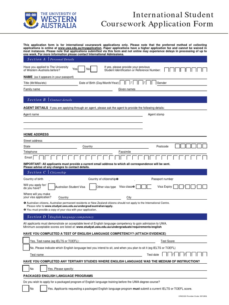 UWA - Paper Application Form PDF | PDF | Travel Visa | Postgraduate ...