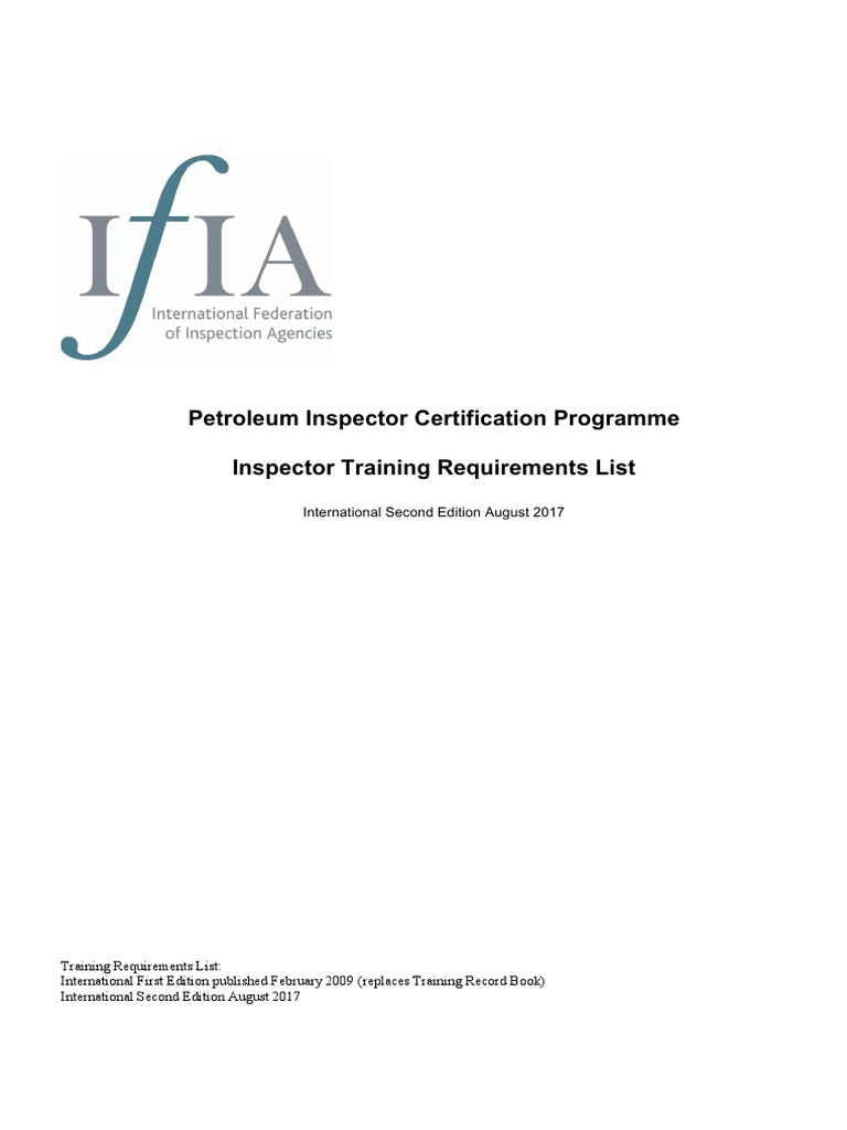Petroleum Inspector Certification Programme Inspector Training ...