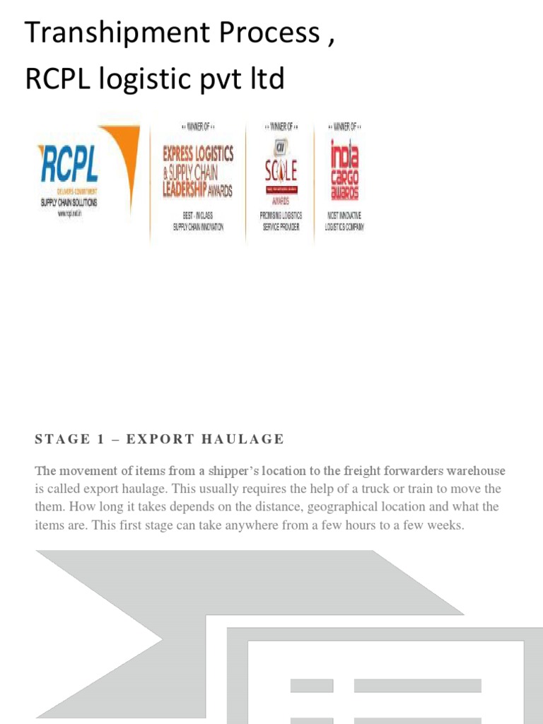 Transhipment Process, RCPL Logistic PVT LTD | PDF