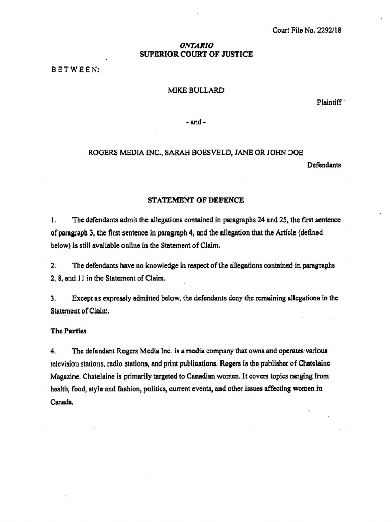 Rogers Statement of Defence | PDF