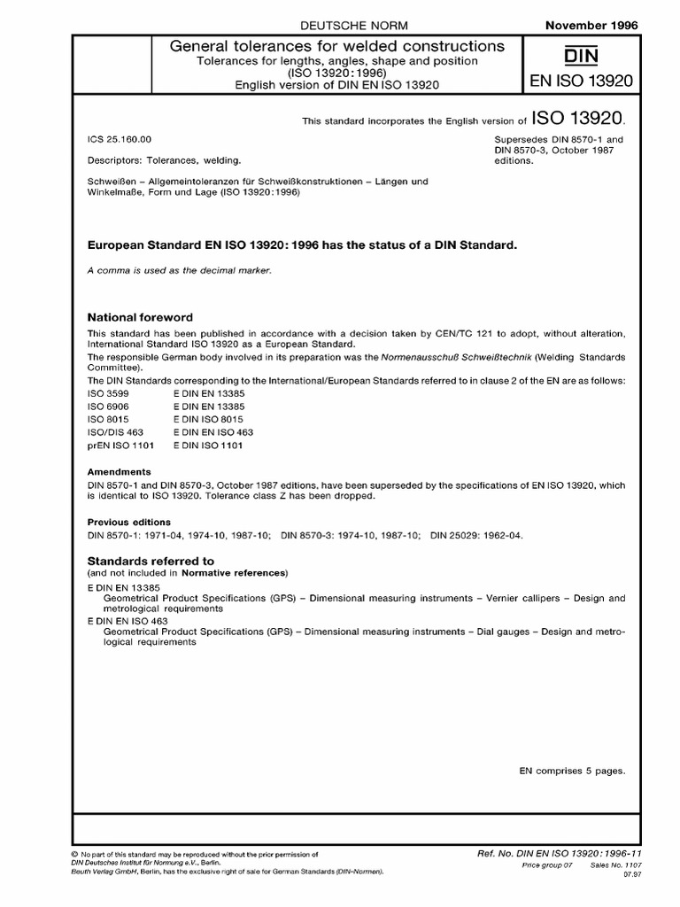 En Iso 13920 Tolerancias Dimensionalespdf | PDF