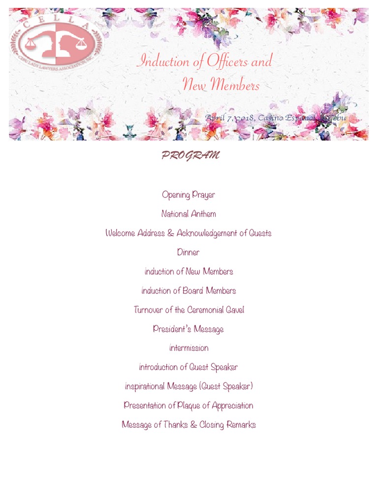 Induction of Officers and New Members: Program | PDF