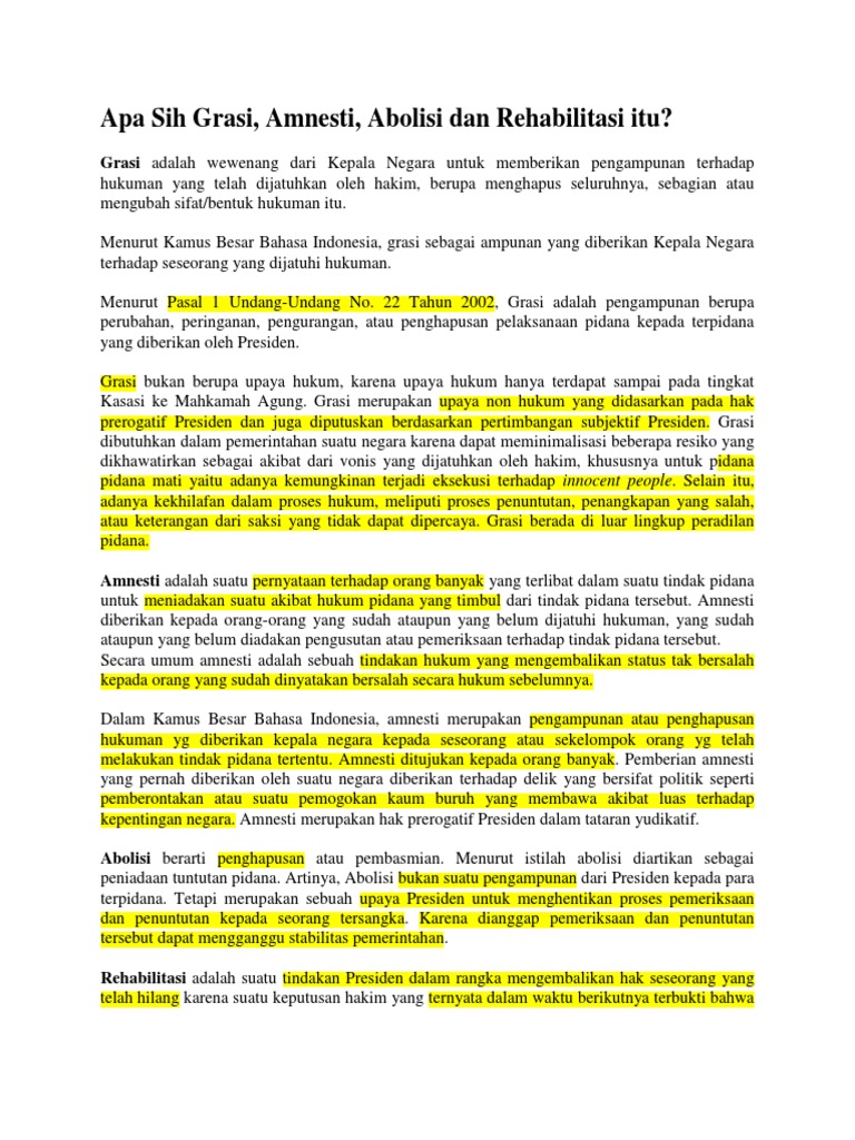 Pengertian Grasi, Amnesti, Abolisi, Rehabilitasi | PDF