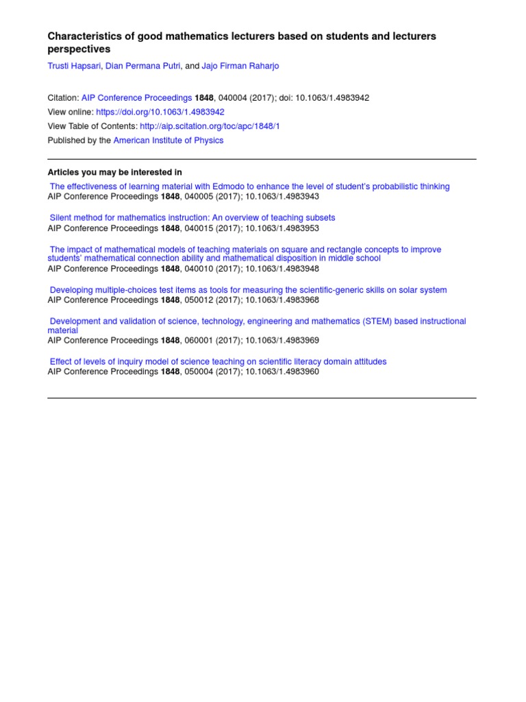 Characteristics of Good Mathematics Lecturers Based On Students and ...