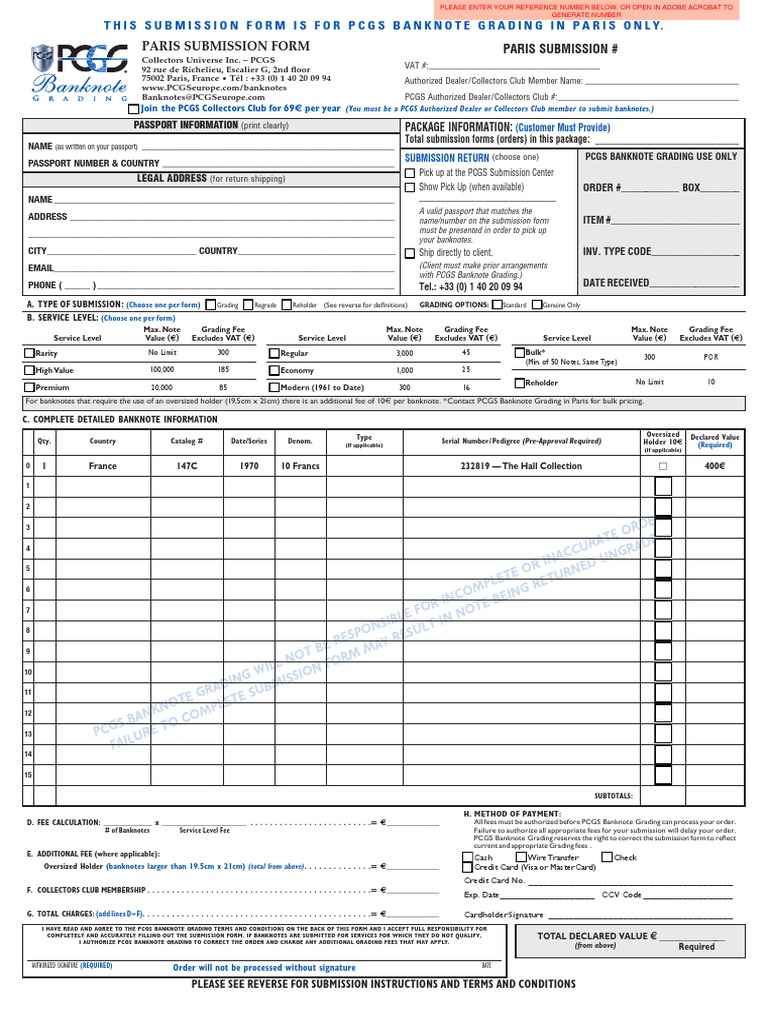 Paris Submission Form: Total Submission Forms (Orders) in This Package ...
