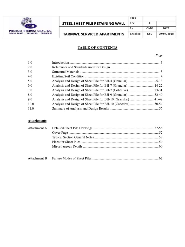 Table of Contents For Sheet Pile Calculations | PDF | Deep Foundation ...
