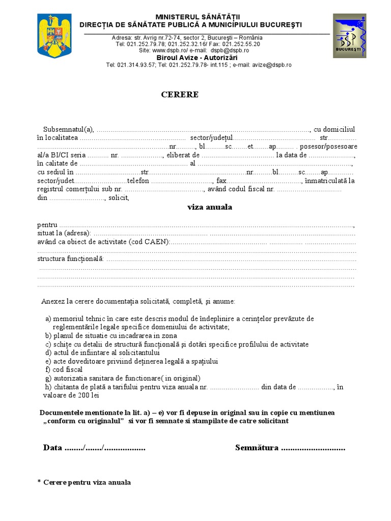 19 - Cerere Viza Anuala | PDF