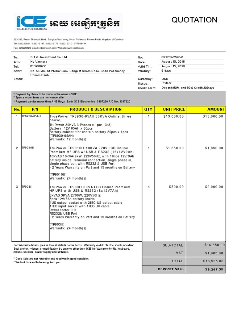 STVi All UPS Quotation New | PDF | Electrical Engineering | Business