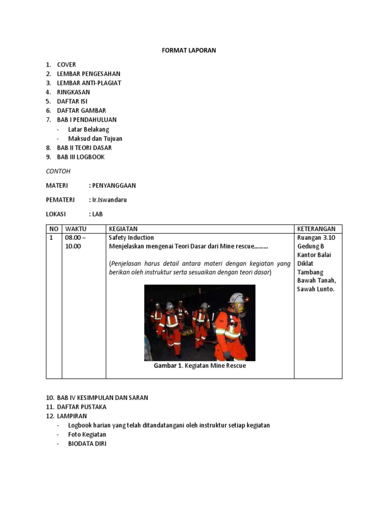 Format Laporan KKL dan Contoh Lampiran | PDF