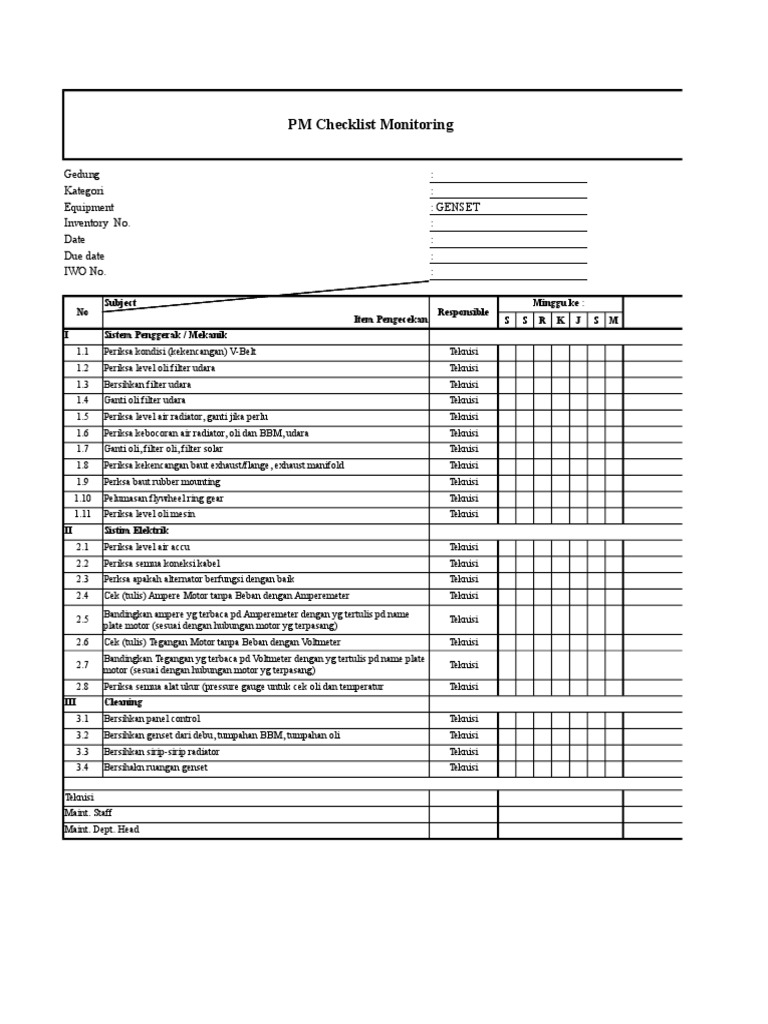 Checklist Genset | PDF