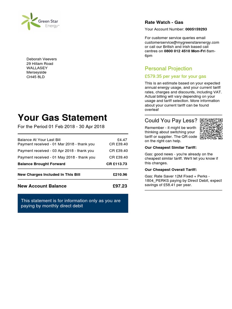 Analysis of a domestic gas customer statement highlighting potential ...