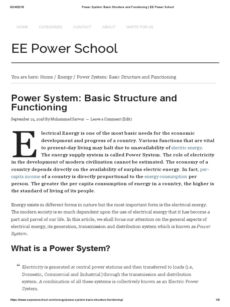 Power System - Basic Structure and Functioning - EE Power School | PDF | Electric Power ...