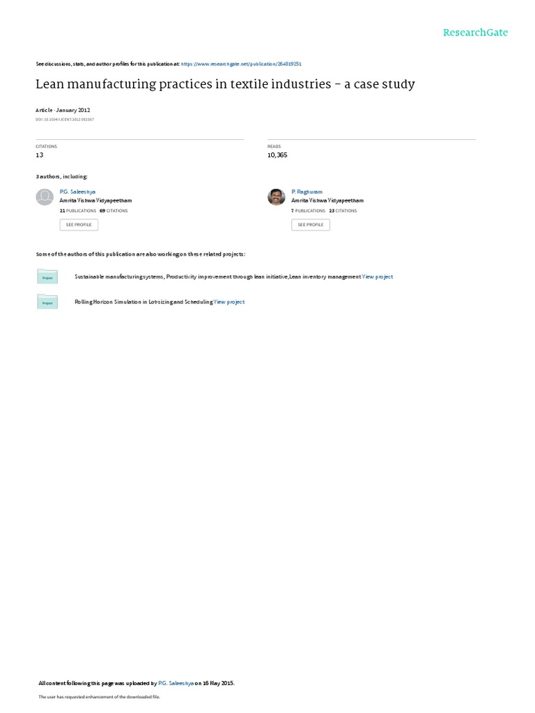 Lean Manufacturing Practices in Textile Industries | PDF | Lean ...