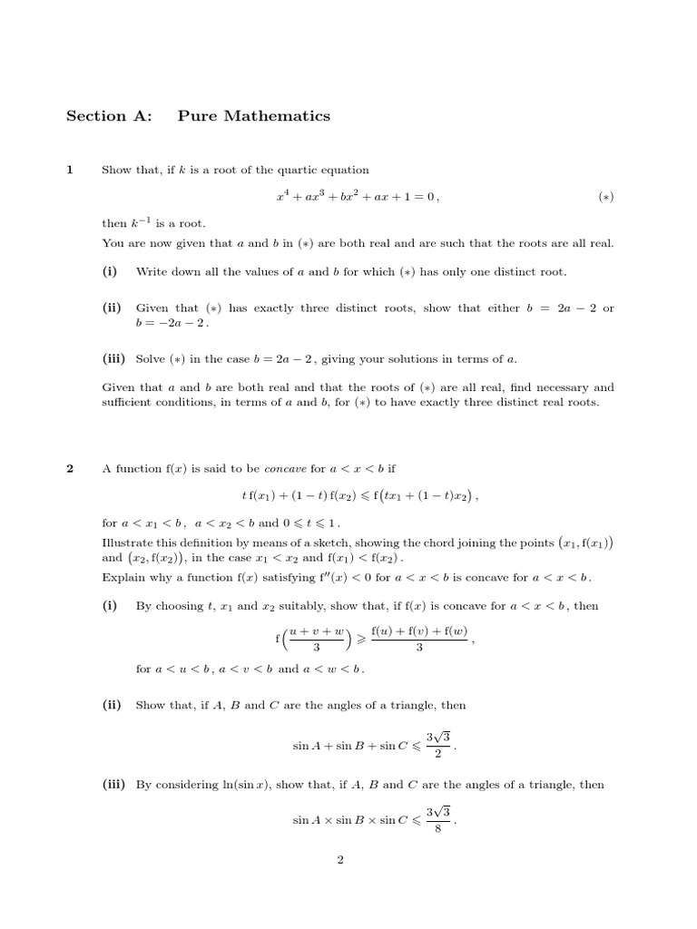 2018 - PaperII Pure Mathematics PDF | PDF | Trigonometric Functions | Pi
