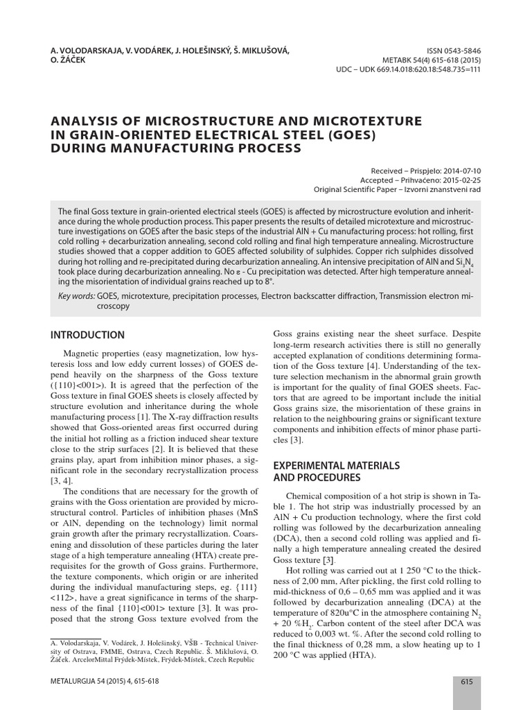 Analysis of Microstructure and Microtexture in Grain-Oriented Electrical Steel (Goes) During ...