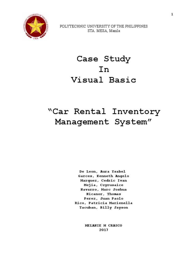 Case Study in Visual Basic "Car Rental Inventory Management System ...