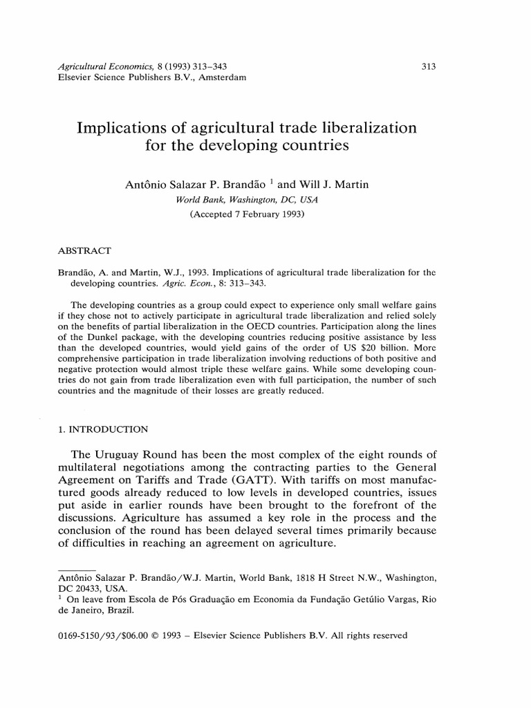 Implications of Agricultural Trade Liberalization For The Developing ...