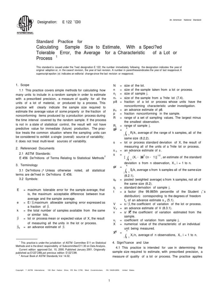 E122 | PDF | Sample Size Determination | Standard Deviation