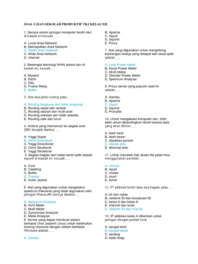 Soal Ujian Sekolah Produktif TKJ Kelas Xii | PDF | Komputer