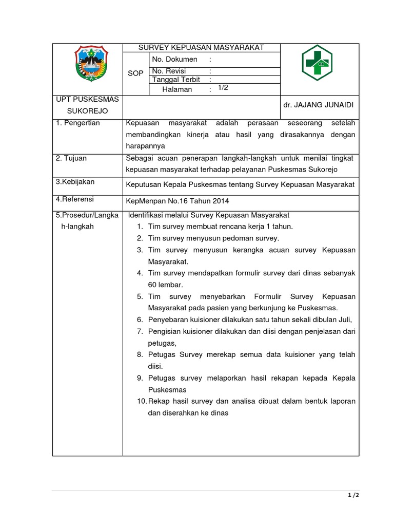 SOP Survey Kepuasan Masyarakat | PDF