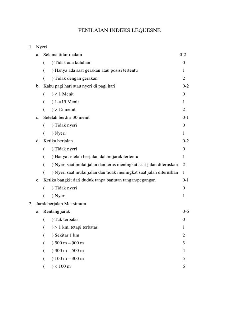 Penilaian Indeks Lequesne | PDF