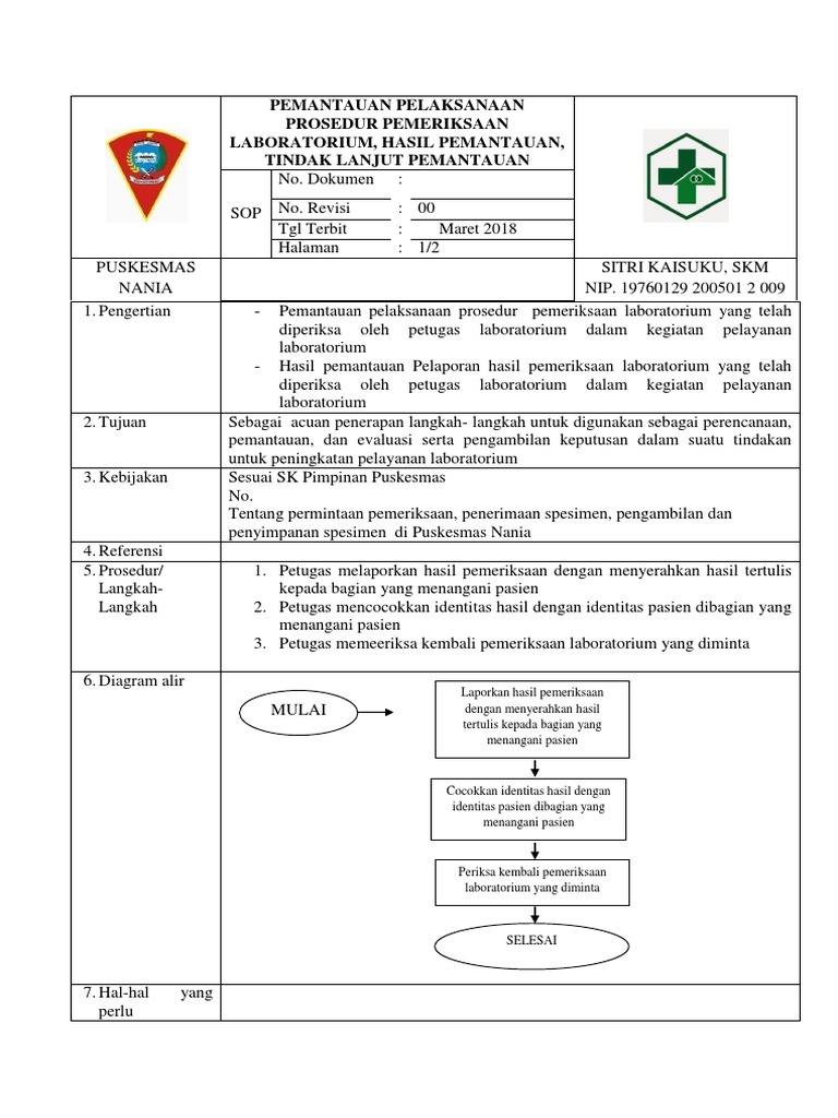 8.1.2.3. Sop Pemantauan Pelaksanaan Prosedur Pemeriksaan Laboratorium | PDF