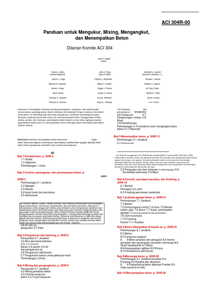 ACI 304R-00 Guide For Measuring Mixing Transporting and Placing ...