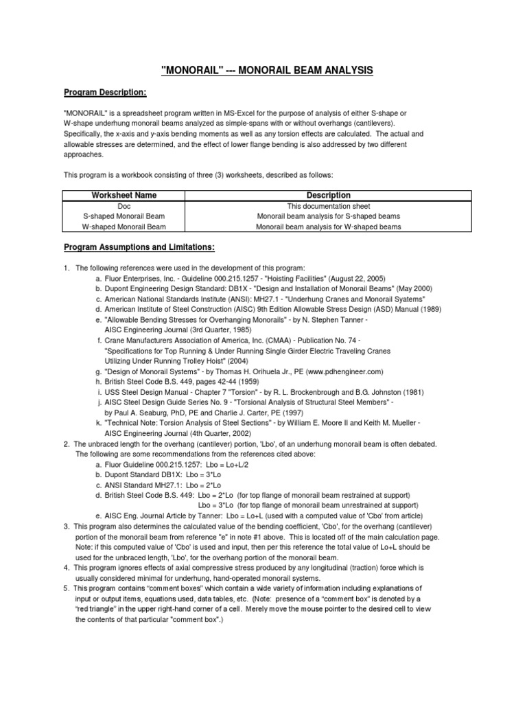 Monorail Design Excel PDF | PDF | Beam (Structure) | Bending
